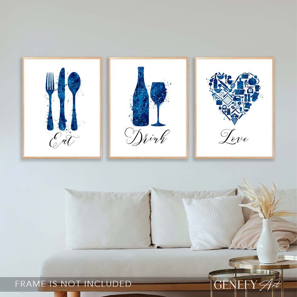 Blue Kitchen Watercolor Print Set: Food & Drink Wall Art - Etsy