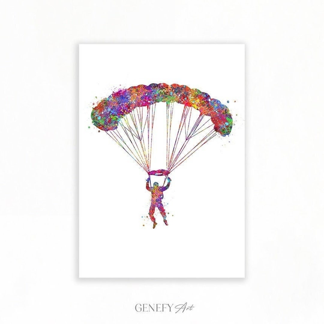 Skydiver Watercolor Art Print - Skydiving Poster - Skydiver Watercolor ...