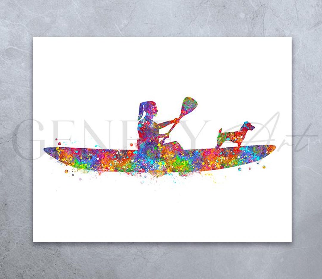 Female Kayaking With Dog Watercolour Print - Kayaking Poster - Water ...