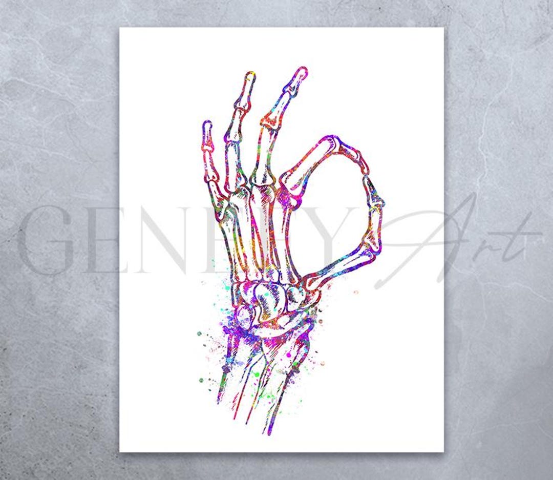 OK Skeleton Hand Sign Watercolour Art Print - OK Skeleton Hand Prints ...