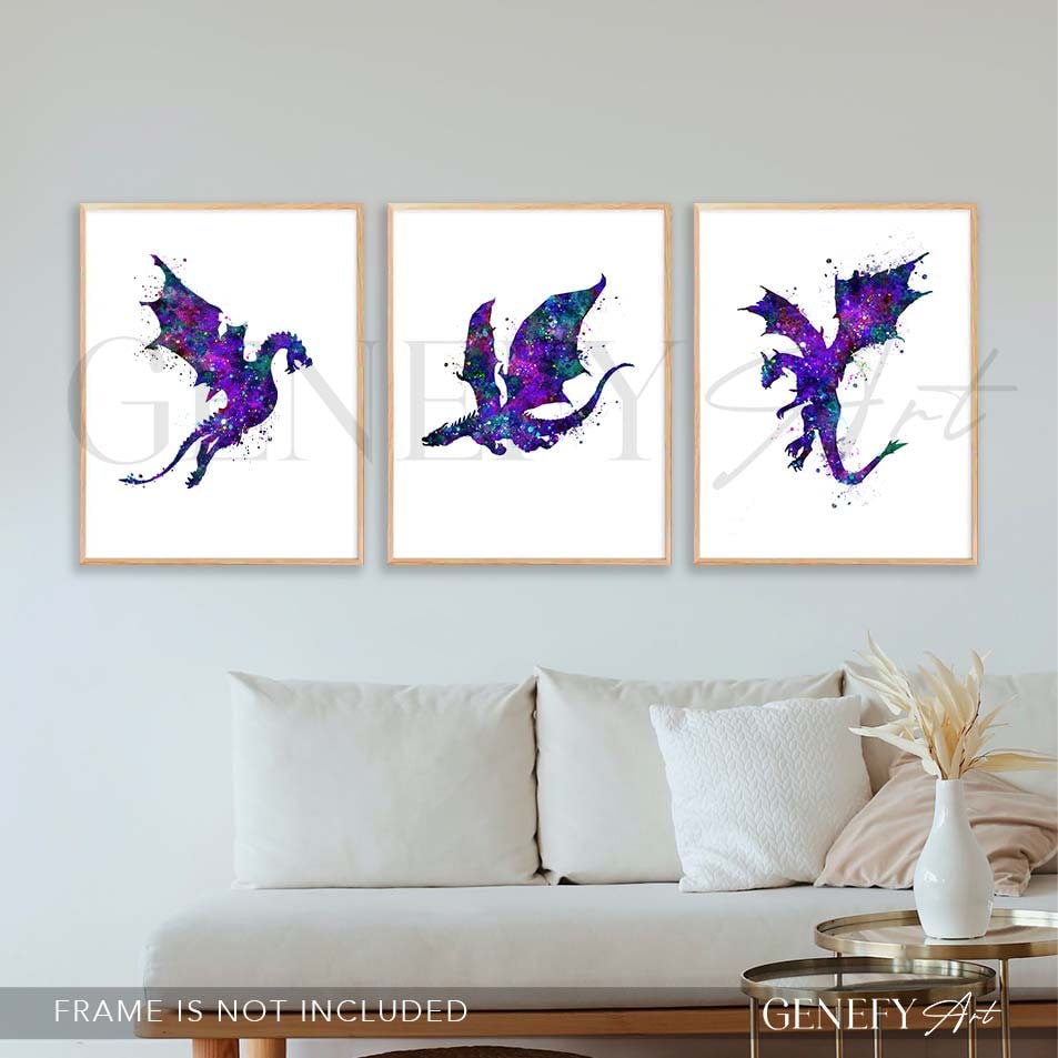 Dragon Watercolour Print Set of 3 Dragon Prints Dragon | Etsy