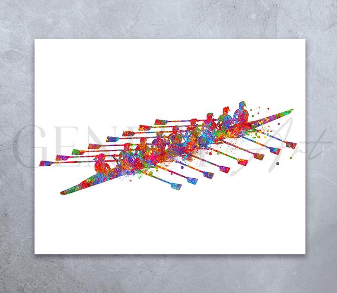 Rowing Watercolour Art Print - Rowing Poster - Water Sports Watercolour ...
