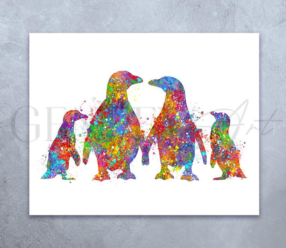 Penguin Family of 4 Watercolour Print - Family Prints - Family Poster ...