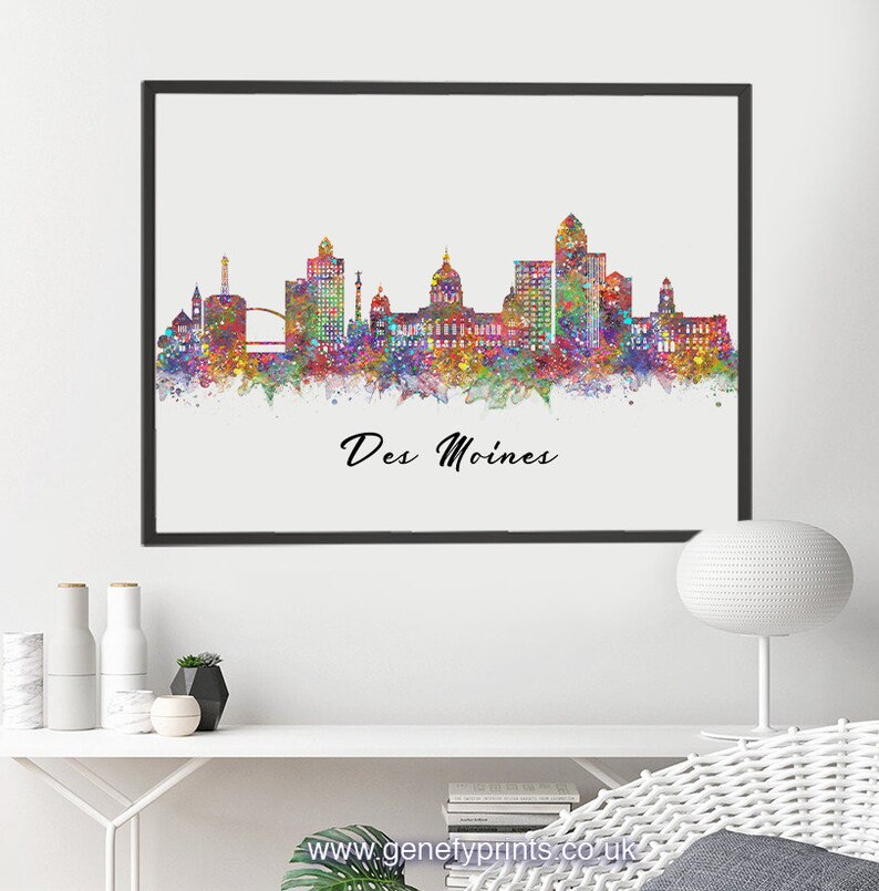 Des Moines Skyline Watercolour Art Print Des Moines | Etsy