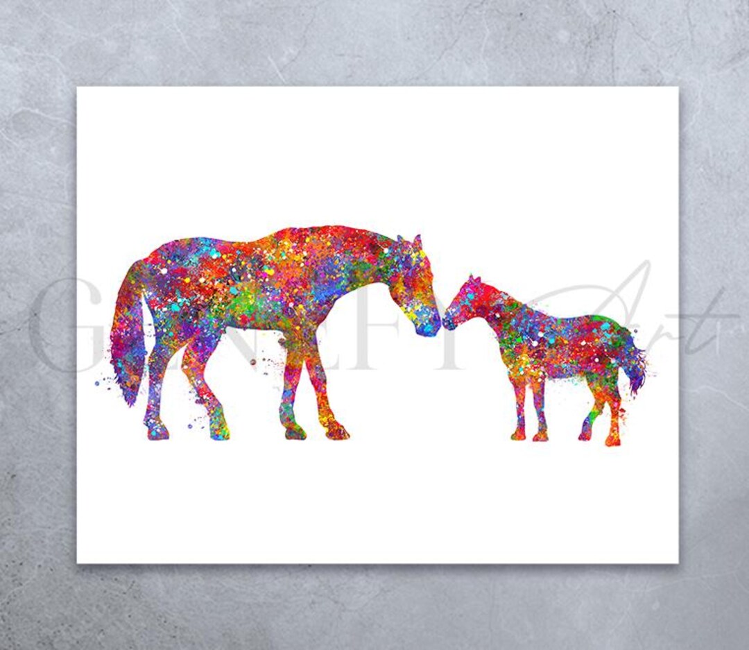 Mother and Foal Horse Watercolor Art Print - Etsy UK