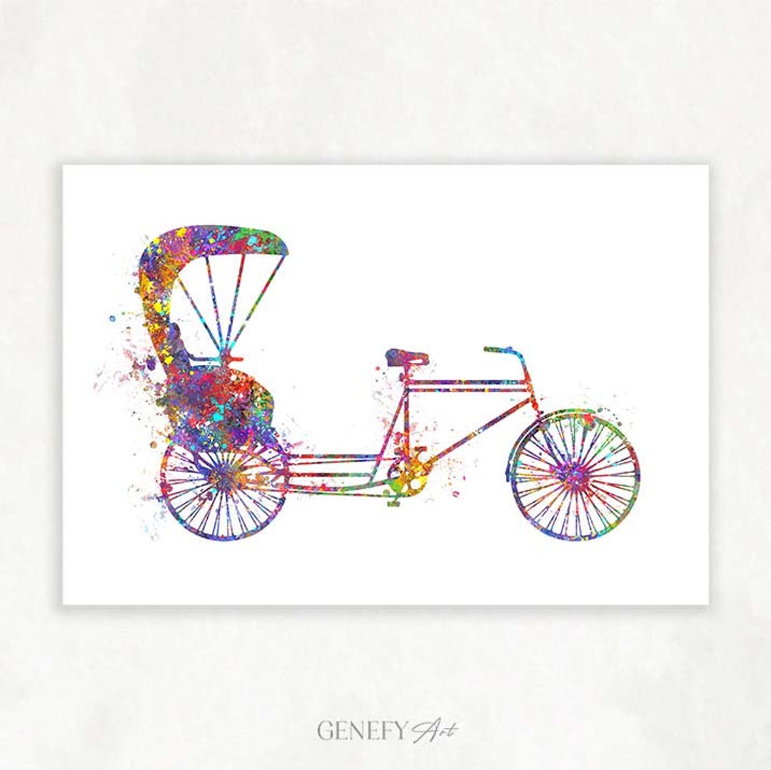 Trishaw Watercolor Print Trishaw Portrait Trishaw Poster Cycle Rickshaw ...