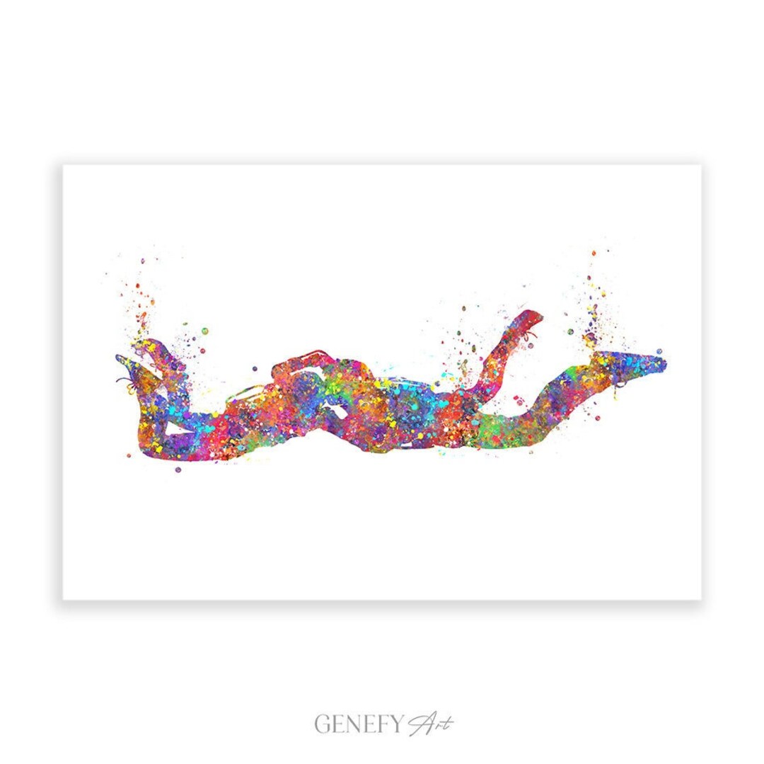 Skydiving Couple Watercolor Print Skydiving Poster Skydiver Watercolor ...