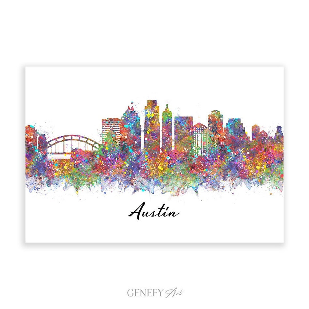 Austin Skyline Watercolour Art Print Austin Cityscape Print Austin ...