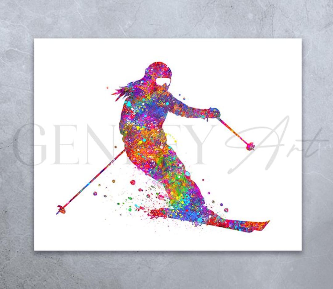 Female Skier Watercolor Art Print - Winter Sports Wall Decor - Etsy