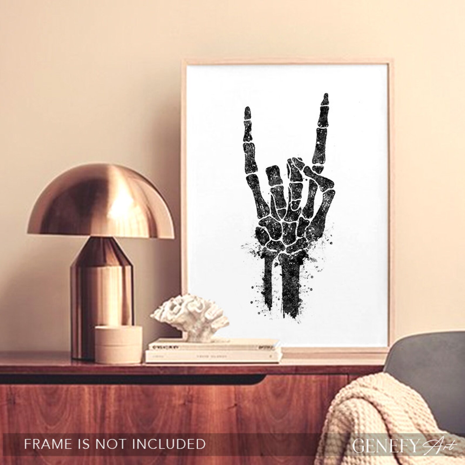 Rock on Skeleton Hand Watercolor Art Print - Halloween Decor - Etsy
