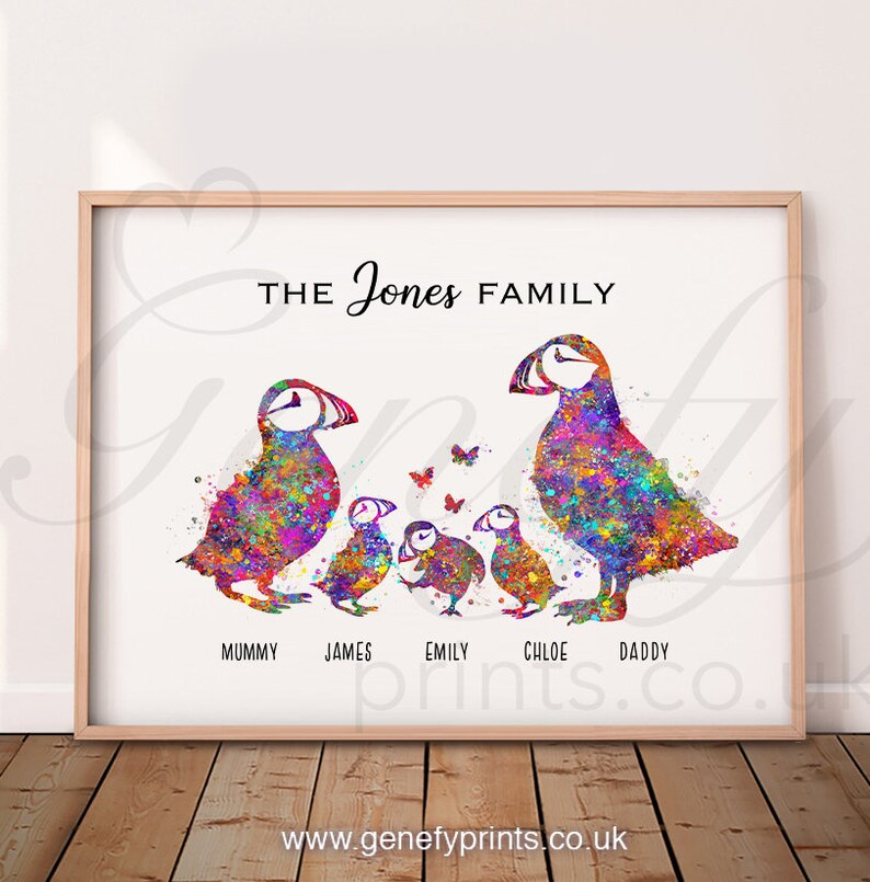 Personalized Puffin Family Watercolor Art Print - Etsy