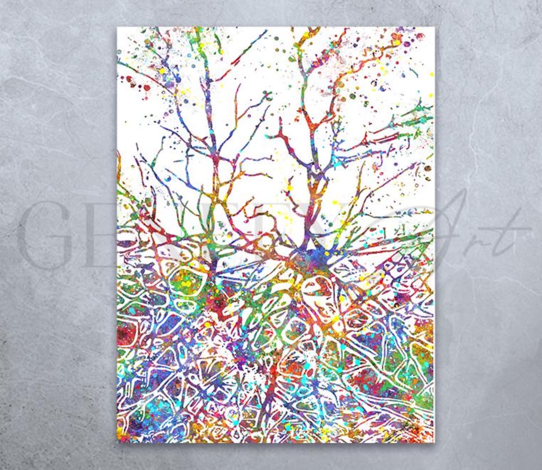 Neural Network Watercolor Art Print - Neuron Synapses Art - Neurology ...