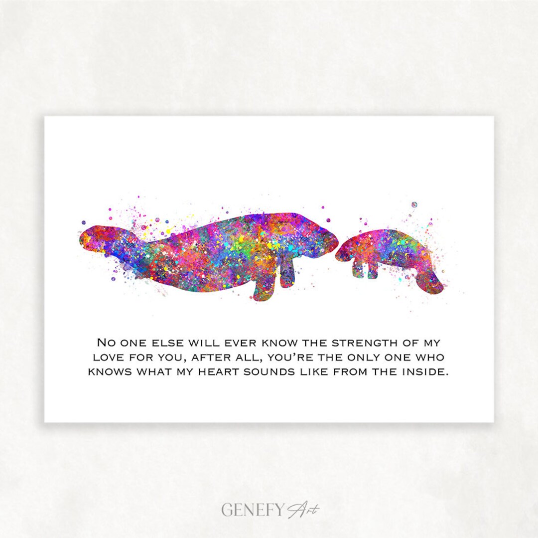 Mother Manatee and Baby Manatee Watercolour Print - Family Quote ...