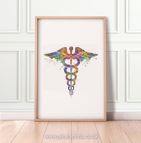 Caduceus Medical Symbol Watercolor Art Print Medical | Etsy UK