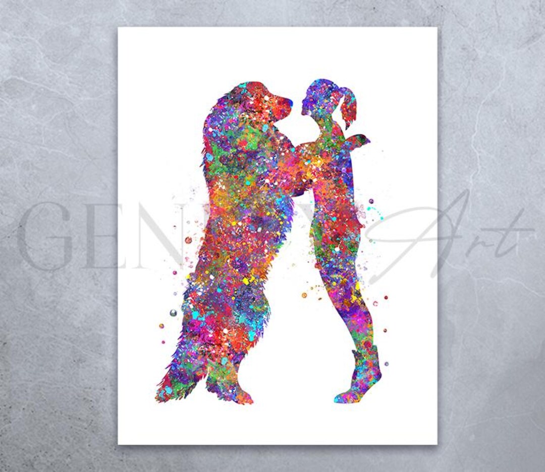 Great Pyrenees and Girl Watercolour Art Print - Great Pyrenees Dog ...