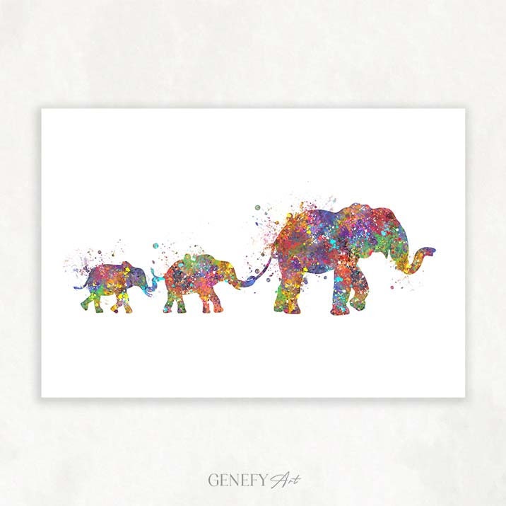 Elephant Family of 3 Watercolour Art Print Elephant Family - Etsy