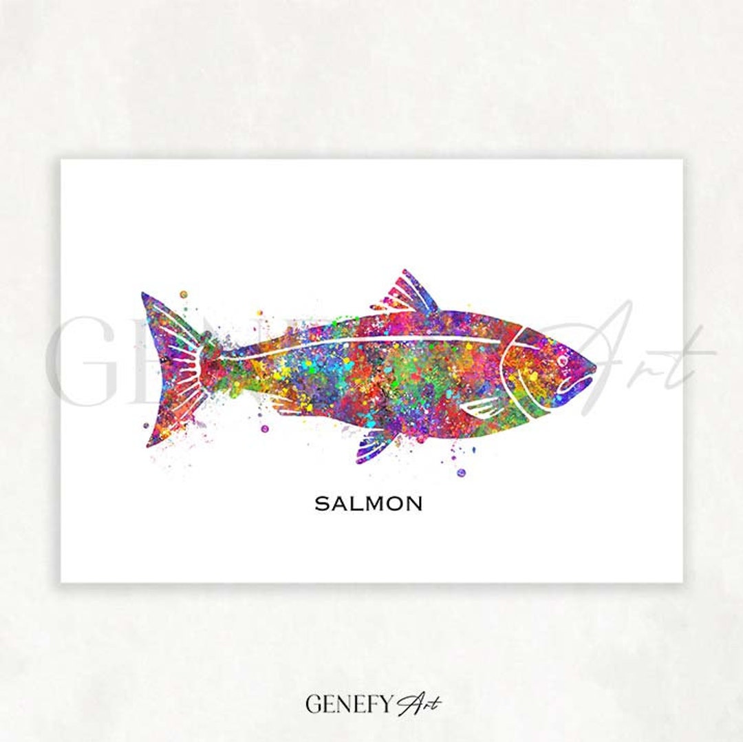 Salmon Watercolor Art Print - Fish Art Print - Salmon Poster - Fishing ...