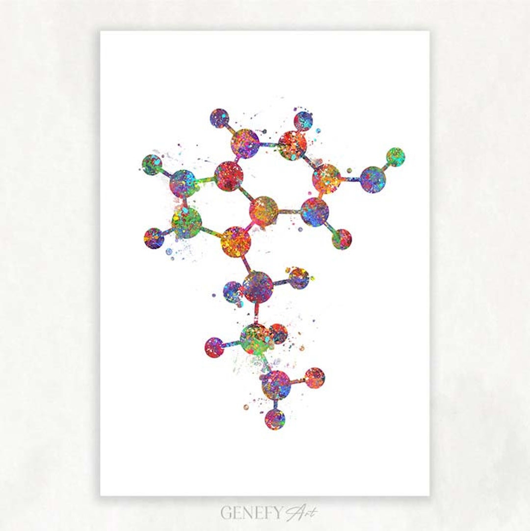 Serotonin Molecule Watercolor Print neurotransmitter Art, Serotonin ...