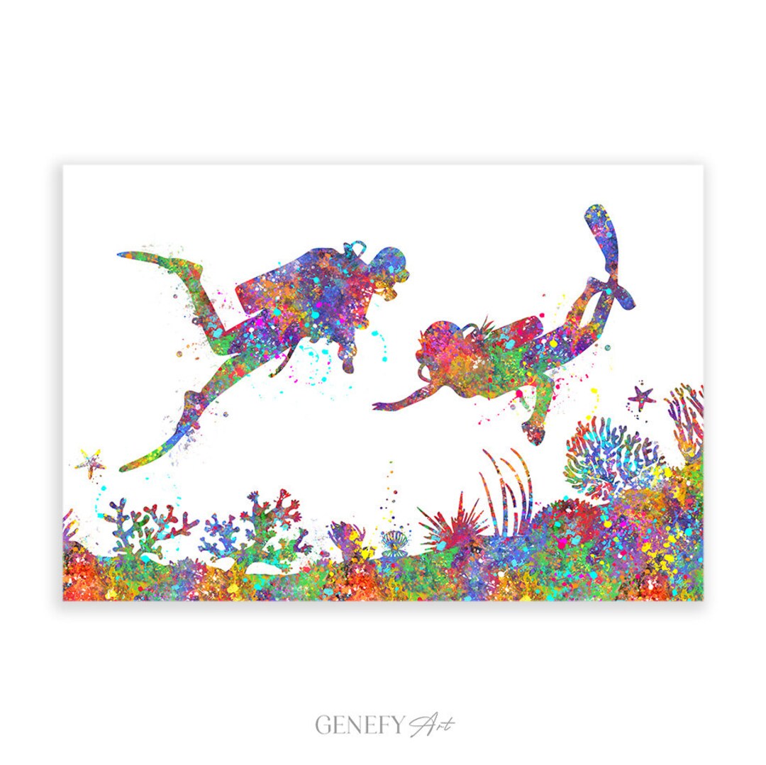 Scuba Diving Couple Watercolor Print Scuba Diving Poster - Etsy