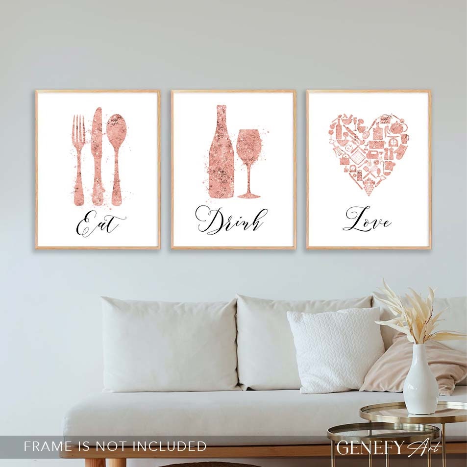 Kitchen Dining Watercolor Print Pink Kitchen Prints Set of - Etsy UK