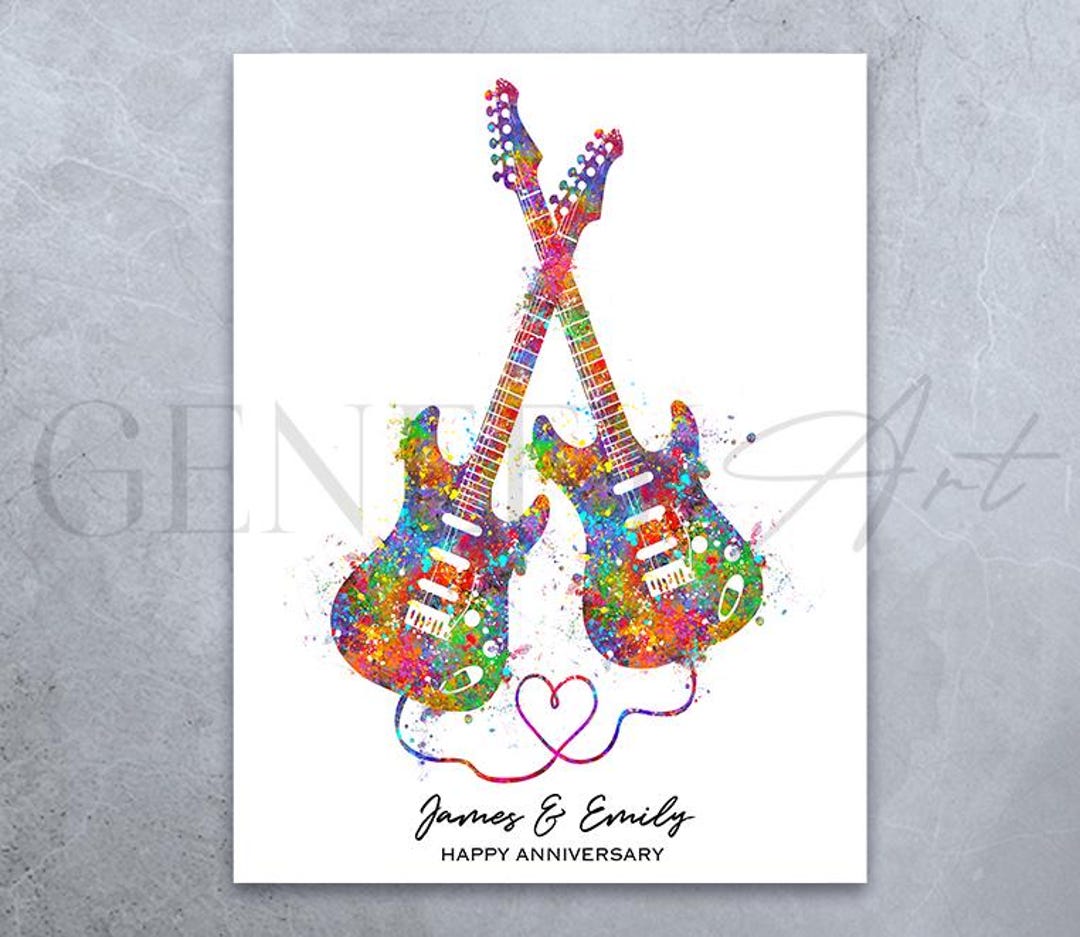 Personalized Electric Guitar Watercolor Art Print: Music Studio Decor ...