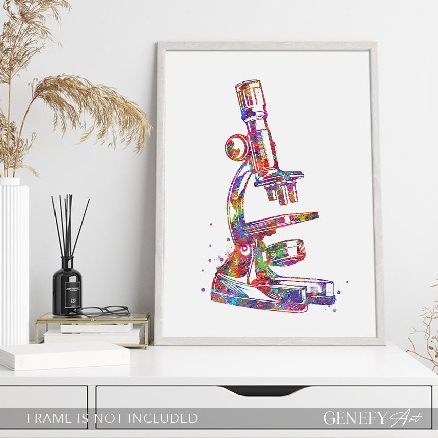 Microscope Watercolor Art Print: Bioscience Biology Poster - Etsy