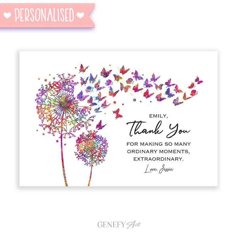 Personalized Thank You Print: Butterfly Dandelion Art - Etsy