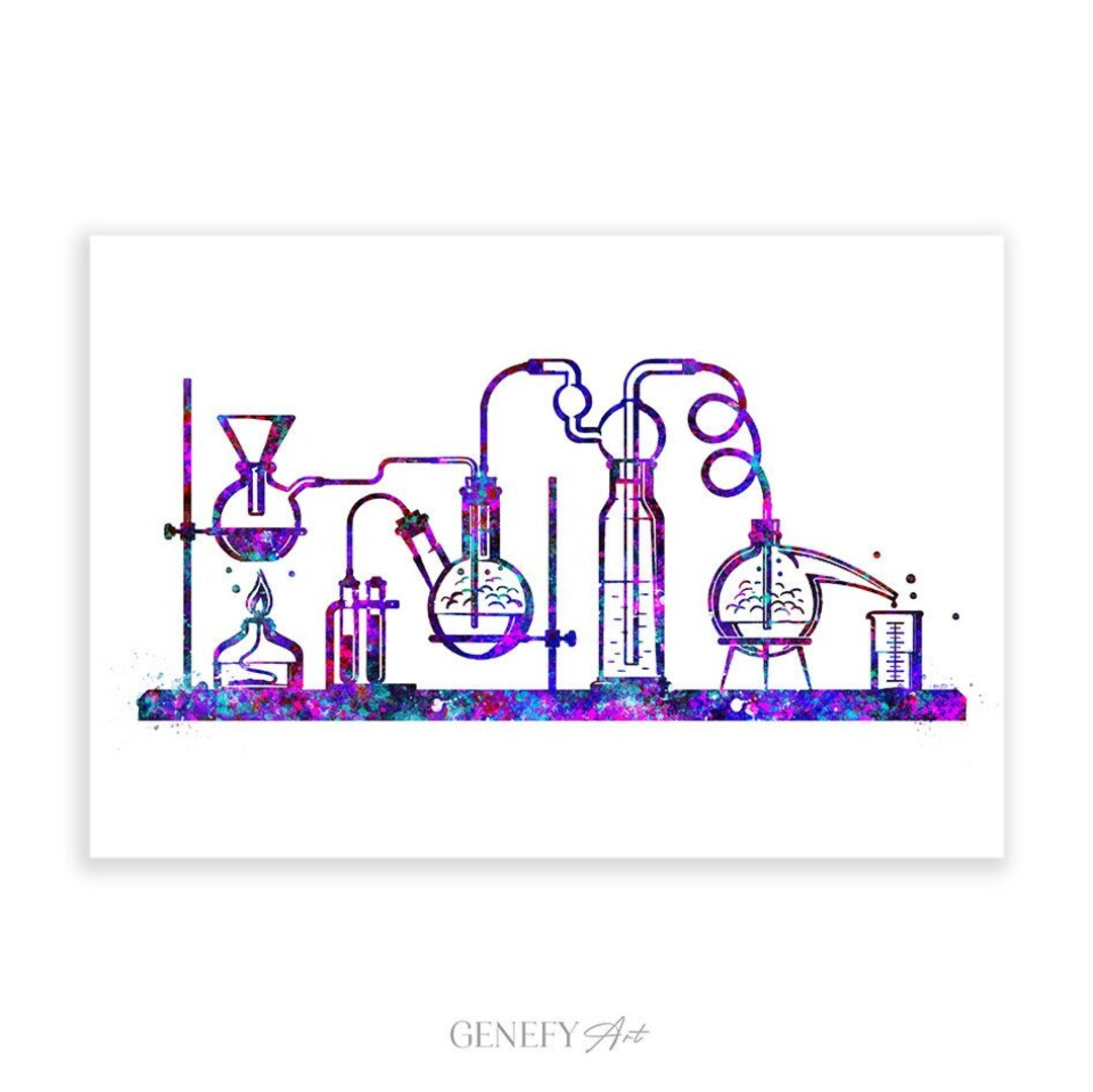 Chemistry Lab Watercolour Art Print Chemistry Lab Art, Chemistry Poster ...