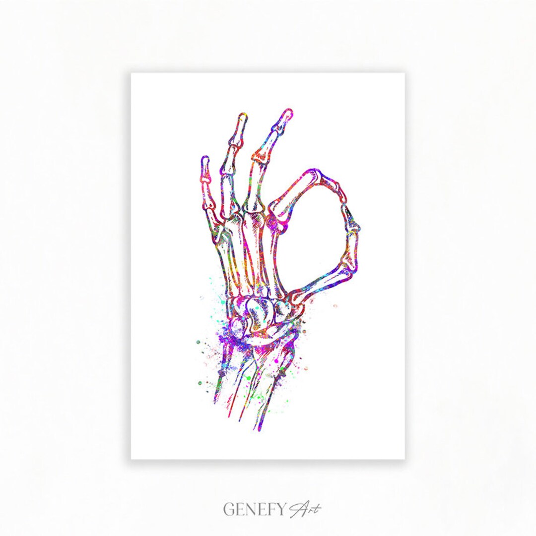 OK Skeleton Hand Sign Watercolour Art Print OK Skeleton Hand - Etsy