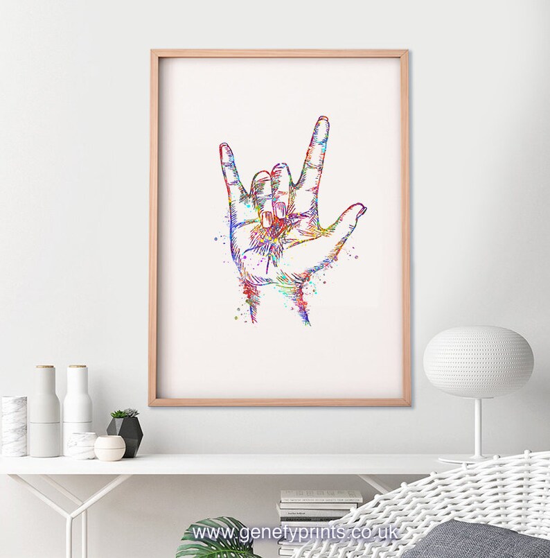 I Love You Hand Sign Watercolour Art Print ILY Hand Sign | Etsy