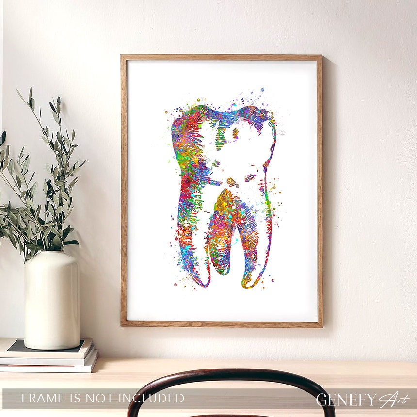 Tooth Watercolor Art Print Gift for Dentist Dentistry Art | Etsy