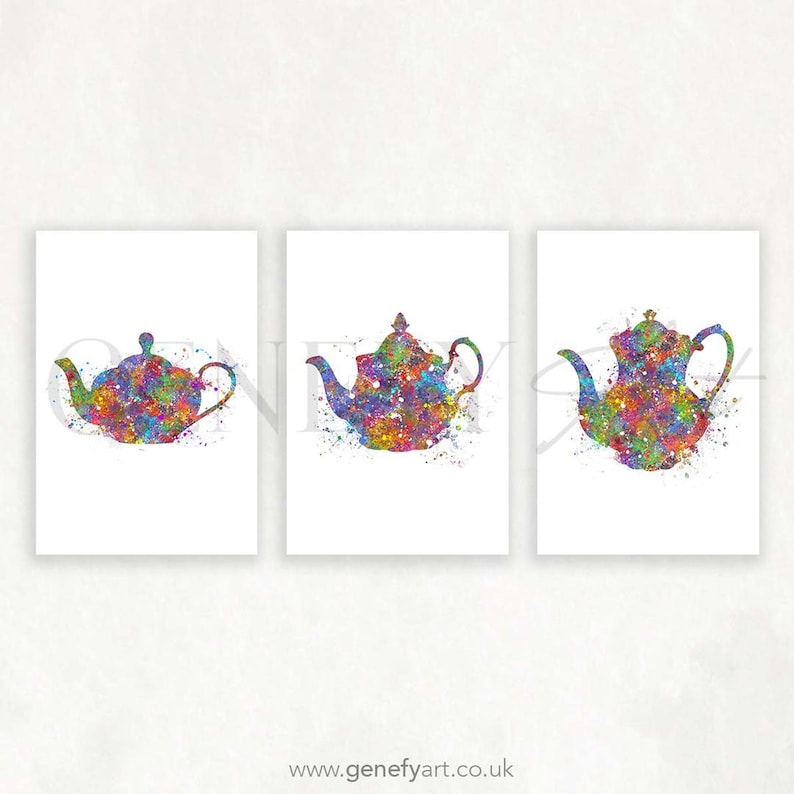 Teapot Watercolor Art Print Set of 3 Prints Kitchen Prints - Etsy UK