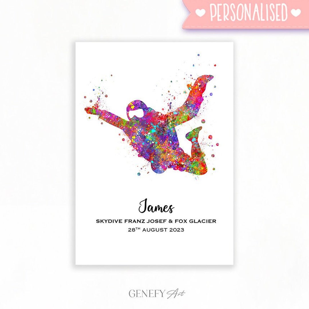 Personalised Skydiving Watercolour Art Print - Skydiving Art- Skydiving ...