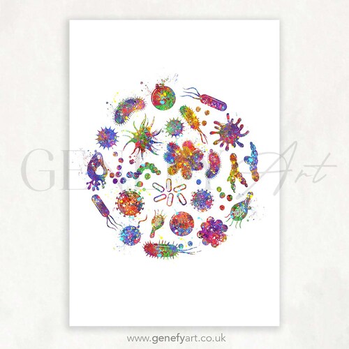Microbiology Science Art Bacteria Watercolor Print Bioscience - Etsy