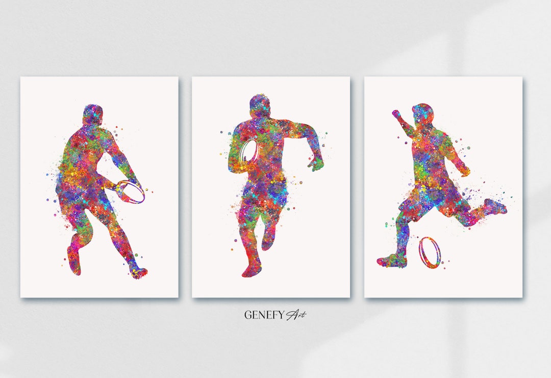 Rugby Watercolour Art Print - Set of 3 Prints - Rugby Player ...