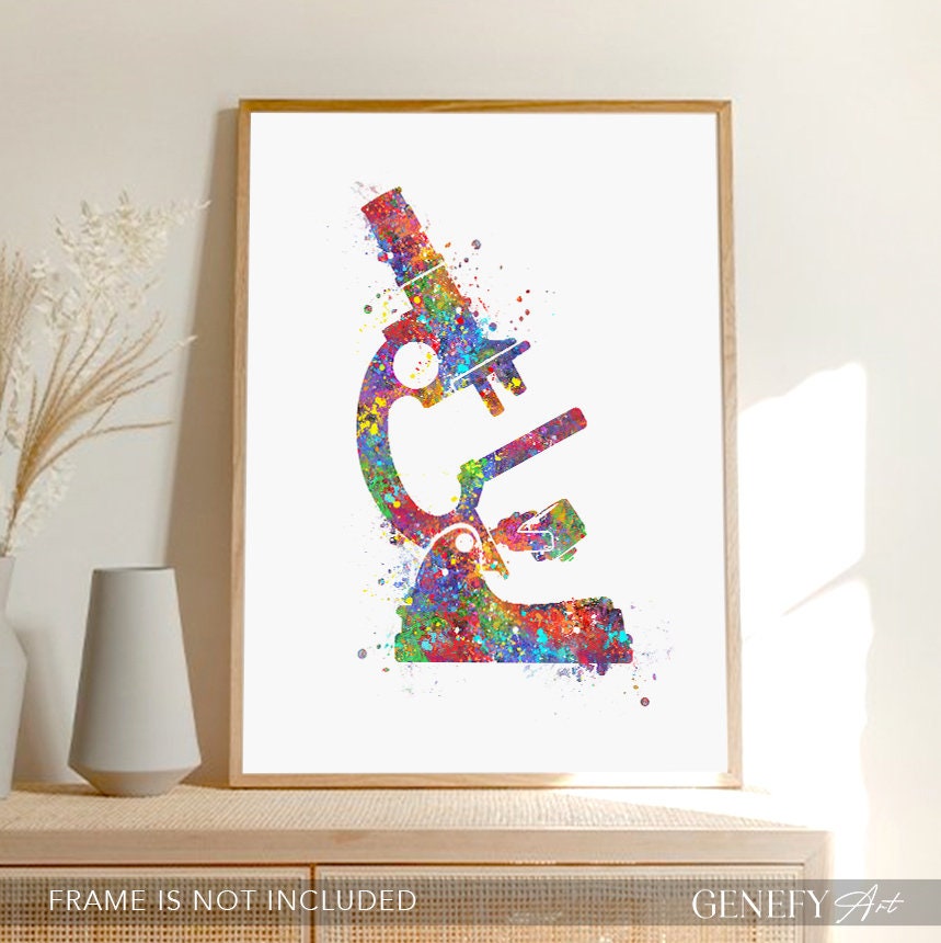 Microscope Watercolor Art Print: Bioscience Biology Poster - Etsy