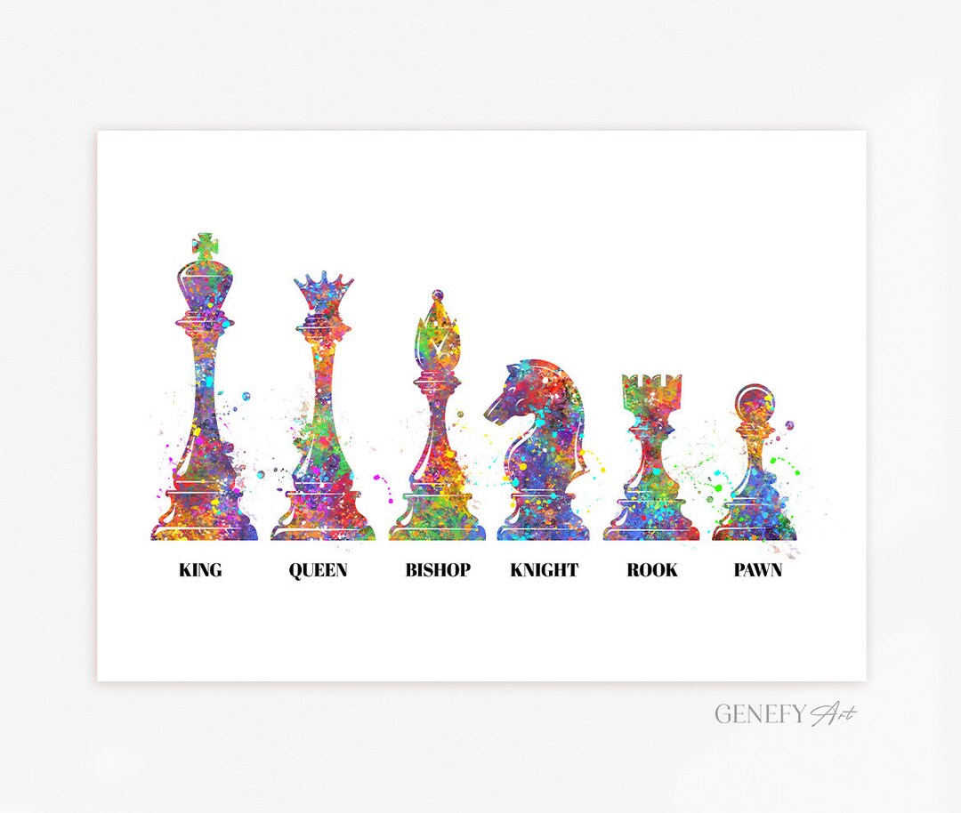 Chess Watercolour Art Print Knight King Queen Chess Watercolour Art ...