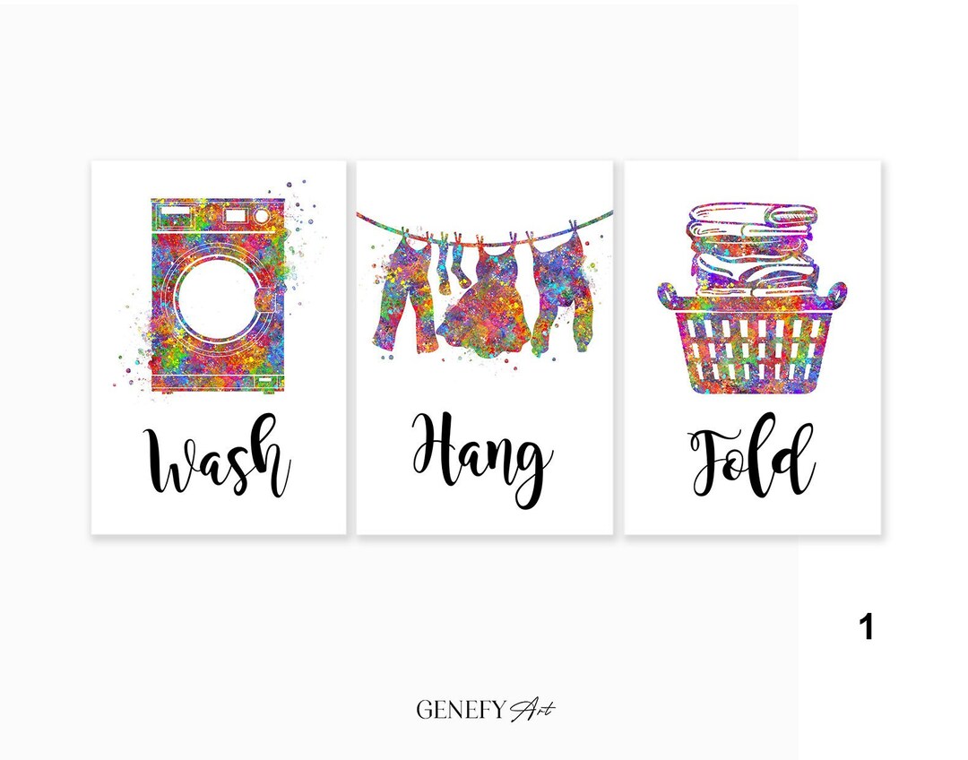 Laundry Watercolor Art Print - Set of 3 Laundry Prints - Wash Hand Fold ...