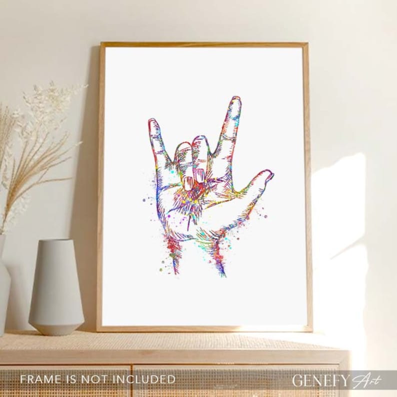 I Love You Hand Sign Watercolour Art Print ILY Hand Sign - Etsy