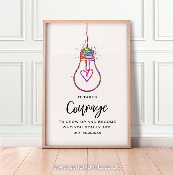 Courage Quote Watercolour Print Motivational Quote Print | Etsy