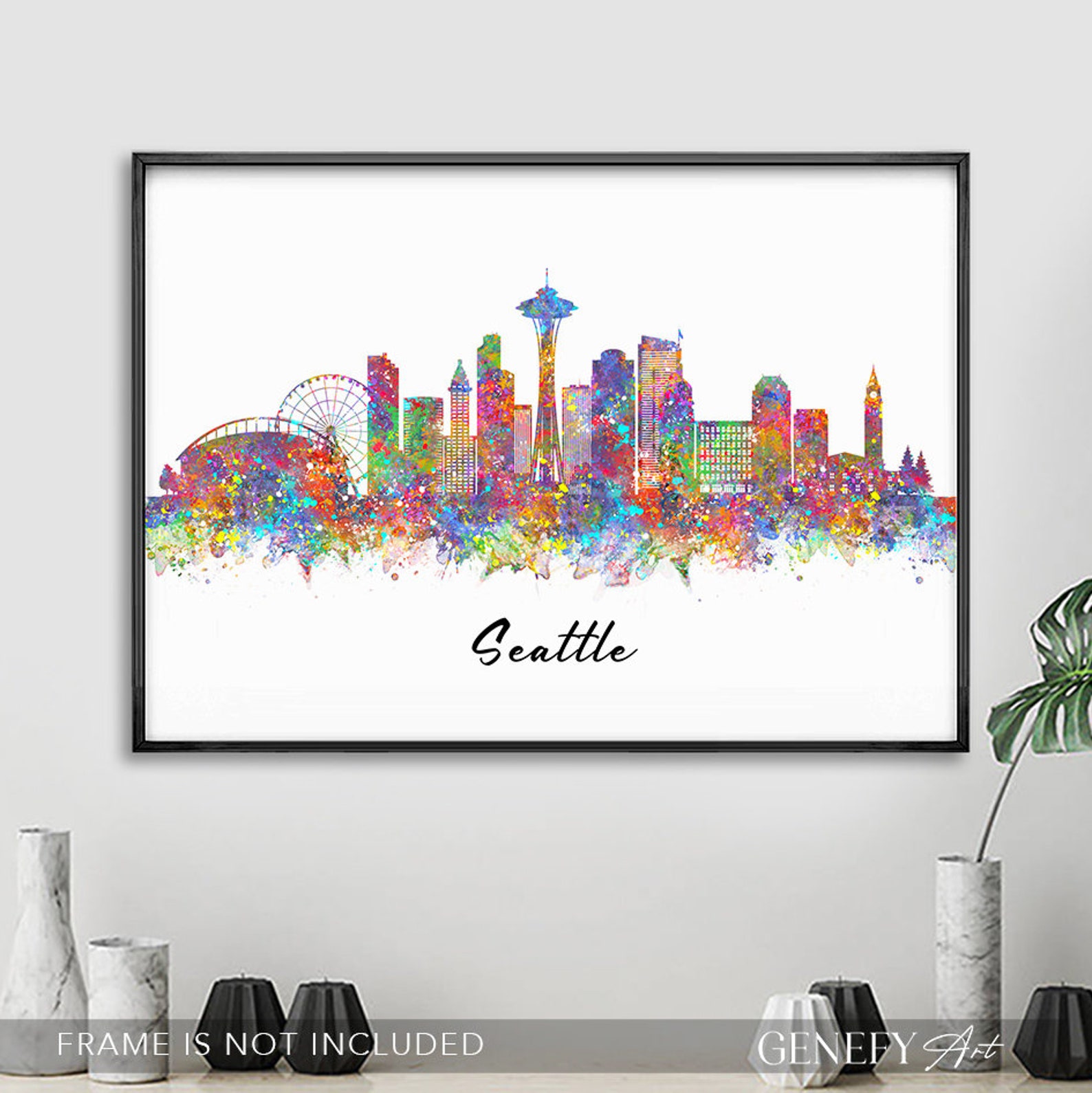 Seattle Skyline Watercolour Art Print Seattle Skyline Wall - Etsy