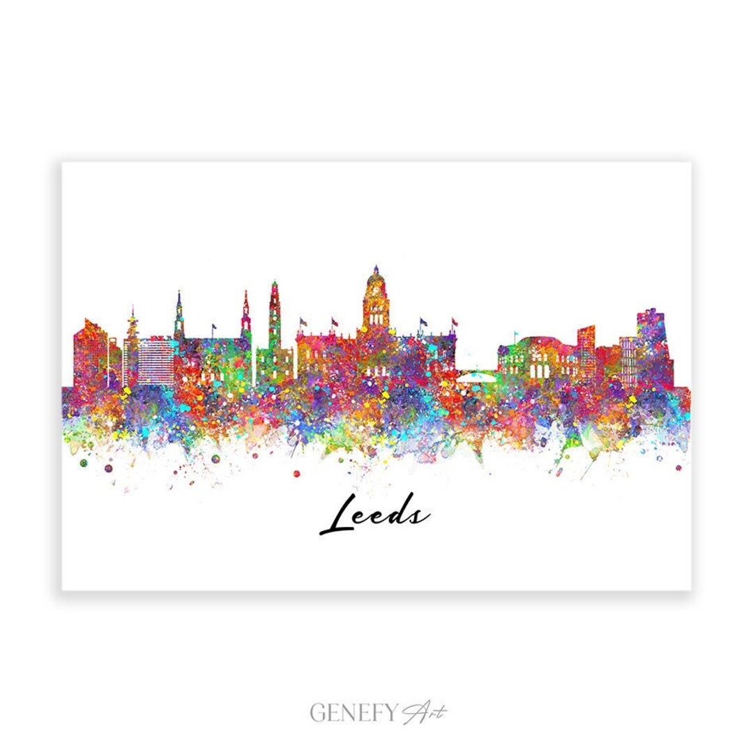 Leeds, England Skyline Watercolour Print Leeds Cityscape Print Leeds ...