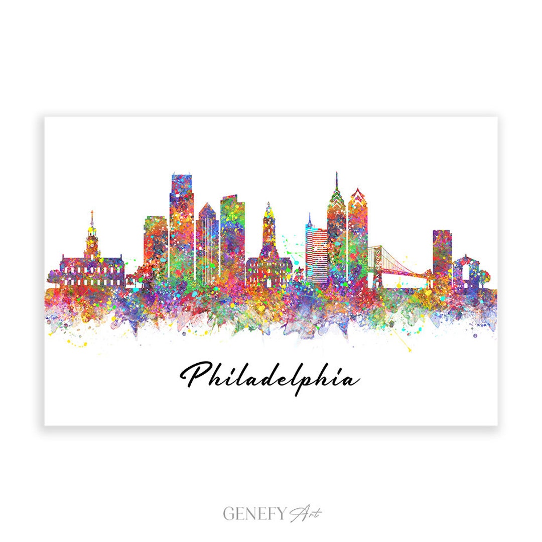 Philadelphia Skyline Watercolour Art Print Philadelphia Cityscape Print ...