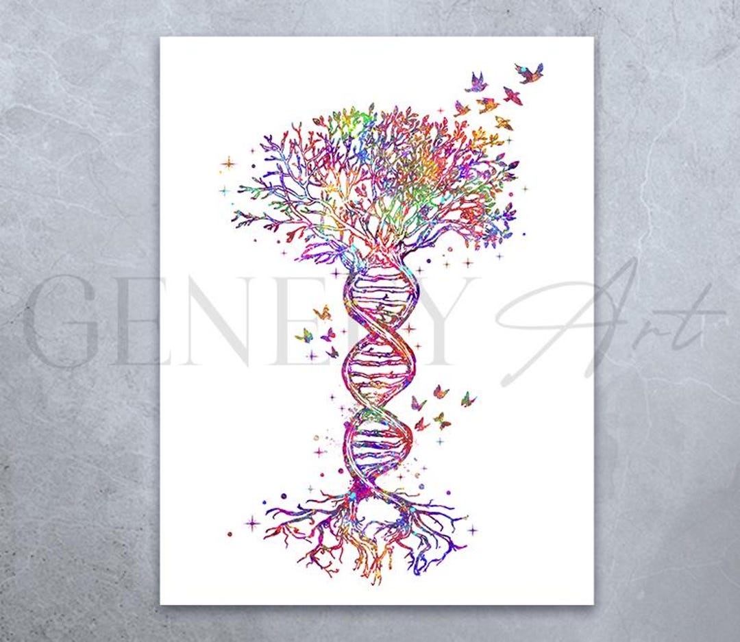 DNA Tree of Life Watercolor Art Print - DNA Tree Artwork - Medical Art Poster - DNA Tree Art ...