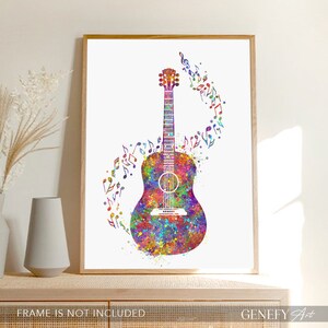 Acoustic Guitar Watercolour Art Print - Musical Instrument Watercolor ...