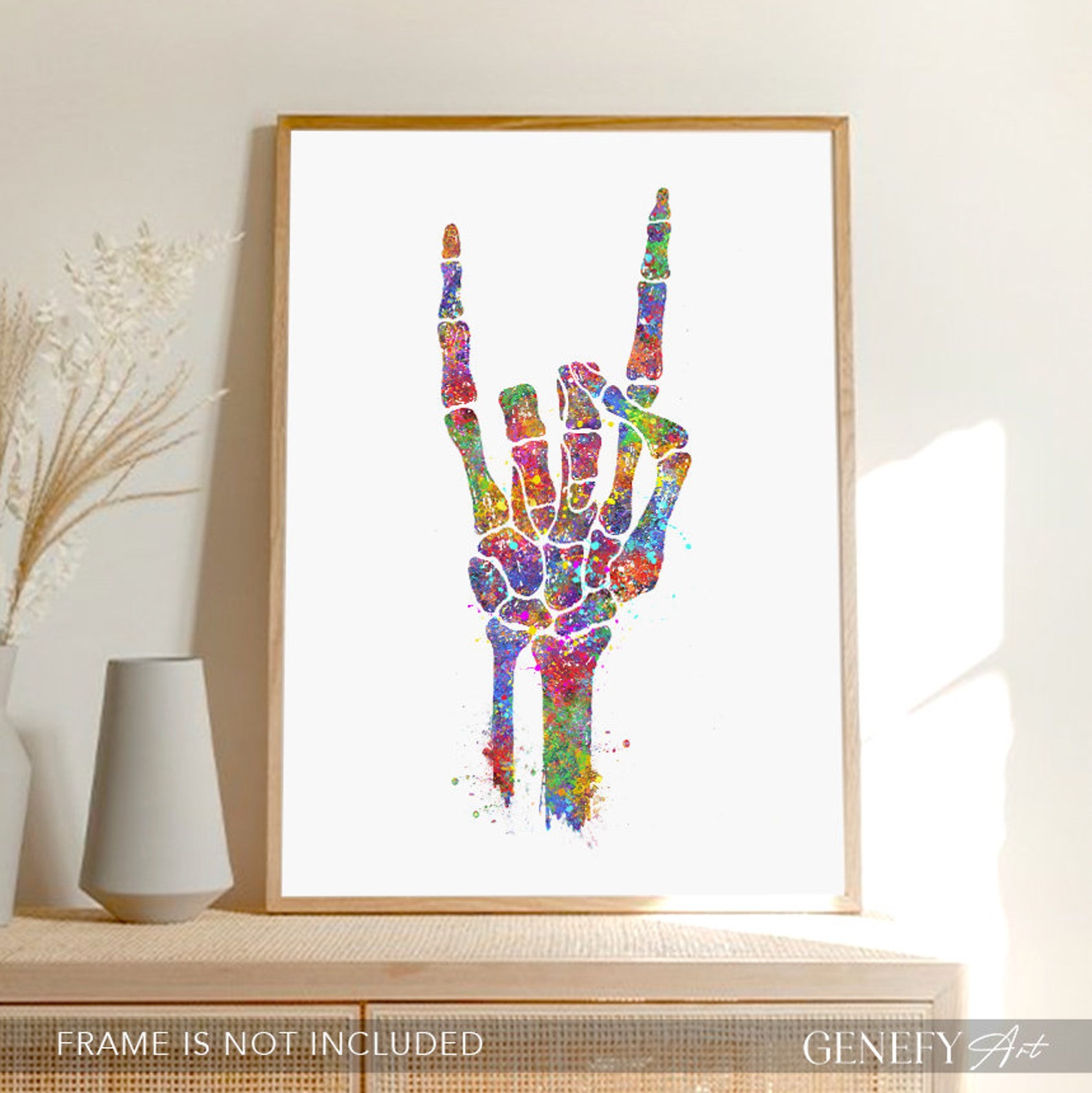 Rock on Skeleton Hand Watercolor Art Print - Rock and Roll Sign - Etsy