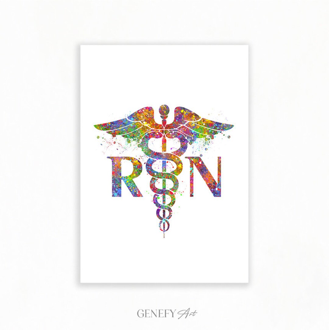RN Caduceus Medical Symbol Watercolor Art Print Medical Watercolor Art ...