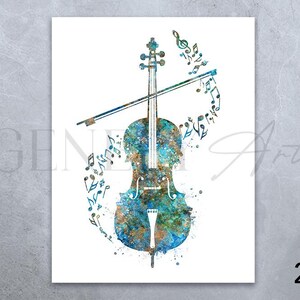 Cello Watercolor Art Print - Music String Instrument Watercolor Art ...