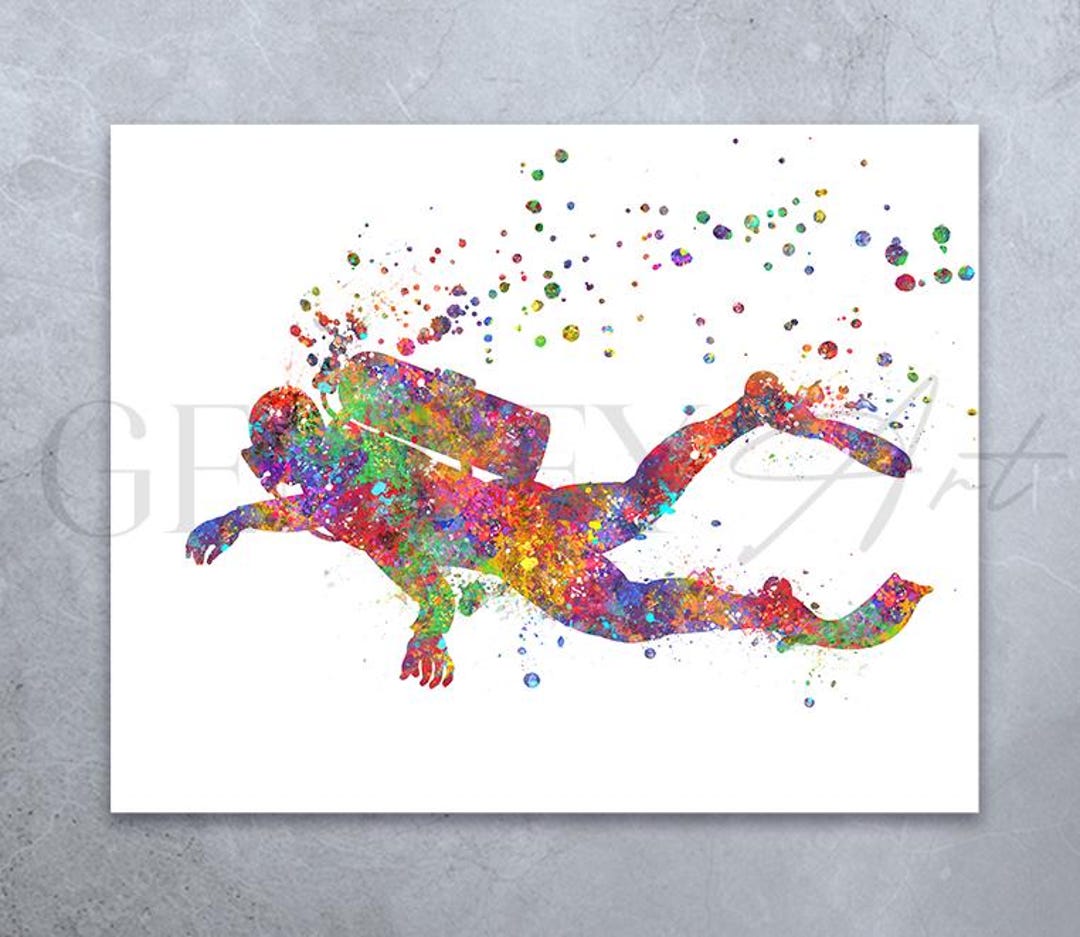 Scuba Diving Watercolor Print - Scuba Diver Poster - Underwater Sport ...