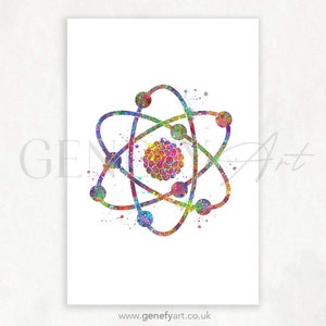 Atom Watercolor Print Atomic Structure Print Science Poster Physics ...